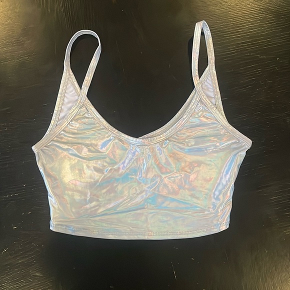 iHeartRaves | Tops | Holographic Silver Crop Top | Poshmark
